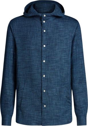 Kiton Homme, Chemises, Bleu, Taille: L Natural Fibre Blend Hooded Overshirt