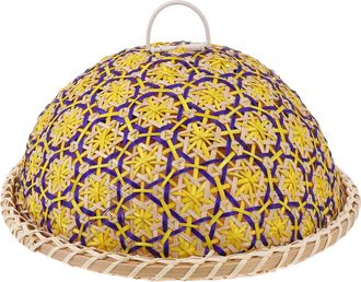 Valiclud Geflochtener K&uuml;chenkorb mit Lebensmittelabdeckung aus Holz Gelb Nat&uuml;rlicher Fliegenschutz f&uuml;r Snacks und Brot Vielseitiger Aufbewahrungskorb mit Rusti