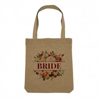 Fabulous Sac Shopping Tote Bag Aspect Lin - Bride Wedding Bride Flower Bouquet - Sac de Courses Toile Epaisse 360g Beige Naturel Cabas Port&eacute; Epaule Solide Impr