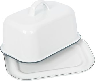 Argon Tableware 1x Grün 18.5cm x 10cm Weiß Emaille-Butterdose mit Deckel - Jahrgang Küche Kühlschrank Käse Container Serviertablett