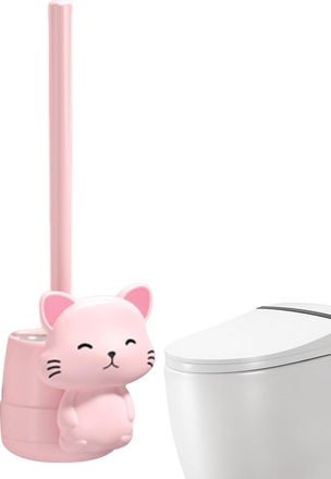 Generico Toilettenbürstenhalter: Niedliches Katzendesign, wandmontierte WC-Bürste, langer Griff, Sanitärbürste mit weichen Borsten, keine tote Winkelreinigung,