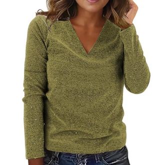 Generic Top femme paillet&eacute; grande taille haut &agrave; paillettes pour femmes au Royaume-Uni, t-shirt d&eacute;contract&eacute; col en V couleur unie pulls molletonn&eacute;s basiques &agrave; 