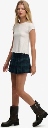 Superdry Mini jupe-short pliss&eacute;e &agrave; carreaux - Bleu marine et vert