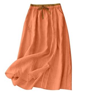 Generic Printemps et simple, d&eacute;contract&eacute;, jupe unie en coton et lin, ligne A, noire, sexy pour femme, Orange, XXL