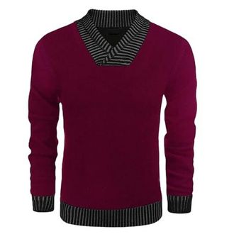 Generic Robe &agrave; col ch&acirc;le et col en V pour homme - Manches longues - Tricot torsad&eacute; textur&eacute;, violet, XXL