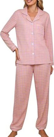 Minetom Ensembles de Pyjama Femme 2 Pi&egrave;ces Bouton V&ecirc;tements de Nuit &Agrave; Carreaux Manches Longues Col V Chemise et Pantalon Style Y18 40