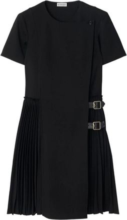 Burberry Schwarzes Woll Wickelkleid mit Leder Schnallen - - Dresses - Damen - Schwarzk - 3XS