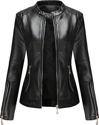 Dissa Veste Cuir Femme Fermeture éclair Veste Motard Similicuir Slim Col Montant Court Veste,4XL,C258N