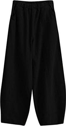 Generic Pantalon dété pour femme - Pantalon long en tissu léger et aéré - Taille haute - Couleur unie - Pantalon de loisirs avec taille élastique - Pantalon d