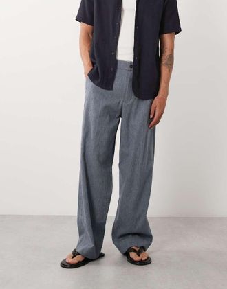 Abercrombie & Fitch Weite Popeline-Hose aus Baumwoll-Leinenmix in Schieferblau mit Bundfalten-Grau
