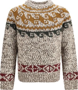 Moncler Geometric Jacquard Wool-Blend Sweater - White