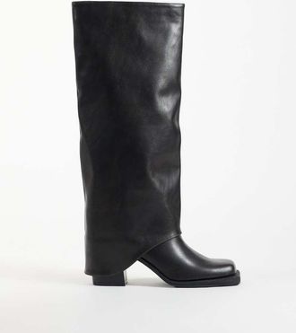 Public Desire Rocky kniehohe Stiefel mit umgeschlagenem Schaft und eckiger Spitze in Schwarz