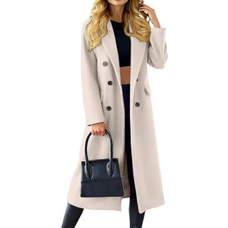 Generic Manteaux dhiver &agrave; double boutonnage &agrave; manches longues pour femme, trench &agrave; revers crant&eacute;, beige, 3XL