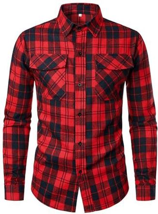 Generic Chemises &agrave; carreaux pour homme | Chemise &agrave; manches longues &agrave; revers | Chemise &agrave; carreaux pour le bureau | Chemise de b&ucirc;cheron style tartan pour homme 