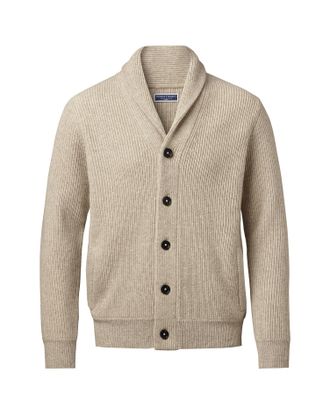 CHARLES TYRWHITT Merino-Strickjacke mit Schalkragen - Graubraun