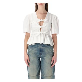 Ganni Bluse aus gewaschener Baumwolle mit Bindedetail - - Blouses & Shirts - Damen - Wei&szlig; - XS