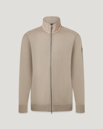 Belstaff Cardigan Zipp&eacute; Kelby Pour Homme Merino Wool Beige Sable Fonc&eacute; Xl
