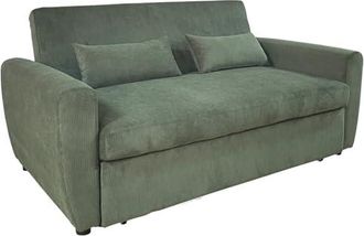Happy Garden Canap&eacute; Convertible Matt en Velours c&ocirc;tel&eacute; Vert 2 Places. Canap&eacute; avec Dossier inclinable et Coussins