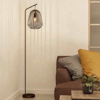 Eglo Stehlampe Espinal, Lampe Wohnzimmer mit Draht-Lampenschirm, Standleuchte aus Metall in Bronze, 139,5 cm