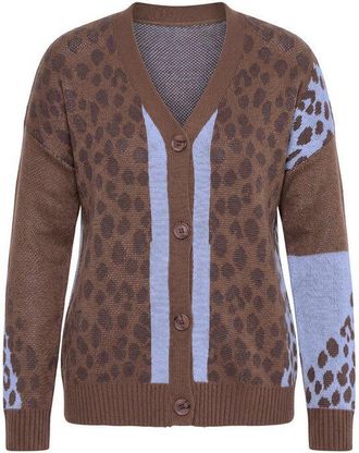 Miamoda Cardigan Strickjacke Loose Fit Leo-Mustermix Langarm