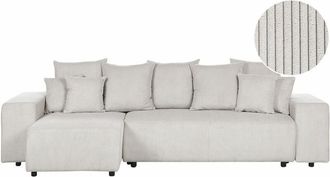 Beliani 3-Sitzer Ecksofa Hellbeige Stoffbezug Cord L-Förmig mit Chaiselongue Rechtsseitig Schlaffuktion Stauraum Dekokissen Wohnlandschaft Polstersofa