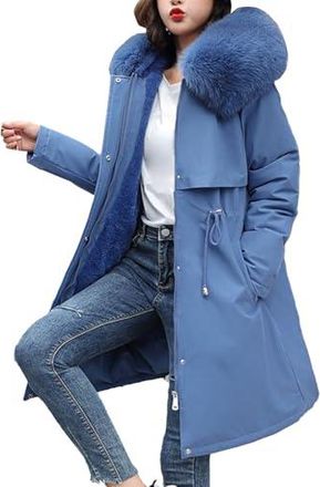 Generic Parka dhiver pour femme, longue veste doublée en polaire avec capuche en fausse fourrure, doudoune chaude et décontractée pour temps froid