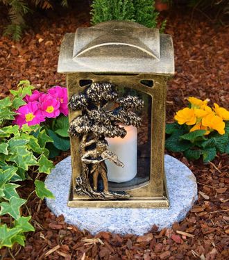 Aurum Grablampe Grablicht Grabdekoration Grabschmuck Gartenlampe Kerze incl. Grabkerze NEU