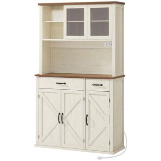 Vasagle Vasagle - Meuble de rangement avec lumi&egrave;res et chargeur - Buffet 39,5 x 106,5 x 180,6 cm - &Eacute;tag&egrave;res r&eacute;glables en agglom&eacute;r&eacute; - Style campagne blanc