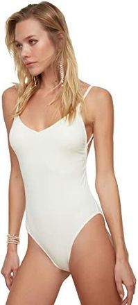 Trendyol Maillot de Bain détaillé avec Dos texturé pièce, Ecru, 40 Femme