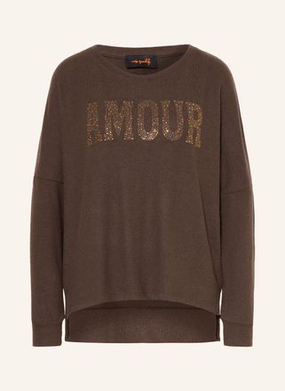 Miss Goodlife Miss Goodlife Oversized-Pullover Mit Schmucksteinen braun