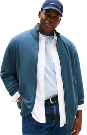 Tommy Hilfiger Herren Pullover mit Reißverschluss Essential Cotton Zip Thru Mock-Kragen, Blau (Aegean Sea), 3XL