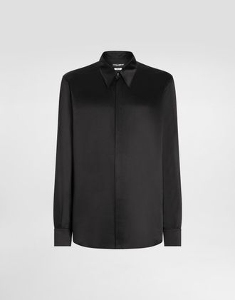 Dolce & Gabbana Silk Satin Martini-fit Shirt - Mann Hemden Schwarz 44