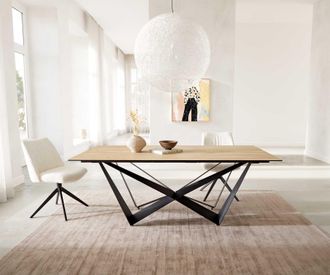 DELIFE Esstisch Edge 200x100 Keramik Laminam Sabbia Eichefarbig Spider Flachstahl Schwarz, Esstische