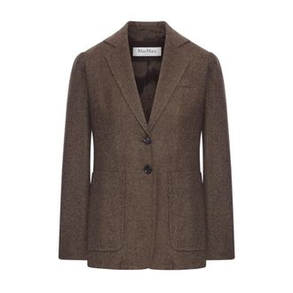 Max Mara Braune Wolljacke Knopfverschluss Taschen - - Jackets - Damen - Braun - 2XS