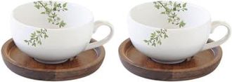 Easy Life Acacia Natura 2 Espresso Tassen Set Mit Akazien Untertassen, Porzellan, Mehrfarbig, 15 x 15 x 8 cm, 2