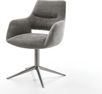 DELIFE Drehstuhl Yago-Flex mit Armlehnen Bouclé Soft Schlamm Fußkreuz Graphit 360° drehbar Wippfunktion Taschenfederkern, Esszimmerstühle