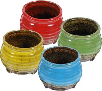 Happyyami 4 Stück Blumentopf Aus Keramik Klein Töpfe Für Pflanzen Bunter Pflanztopf Groß Trendiger Wohndekor-Topf Tontöpfe Terrakotta Saftig Dekorativ Tontopf D