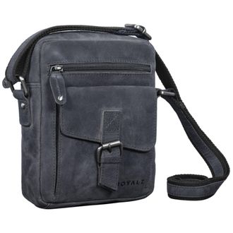 Royalz Knoxville kleine Ledertasche Herren Vintage Männer Umhängetasche Mini Messenger Bag Schultertasche klein, Farbe:Navy Grau