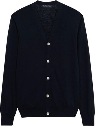 Brooks Brothers Homme, Pulls, Bleu, Taille: 2XL Cardigan en coton et lin &agrave; col en V