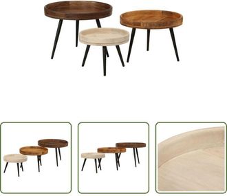vidaXL vidaXL Mangoholz - Couchtische 3 Stk. Rund Massivholz Mango