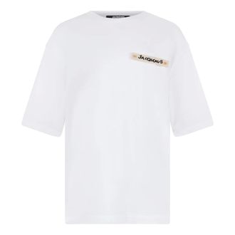 Jacquemus Homme, Tops, Blanc, Taille: M T-shirt &agrave; patch logo