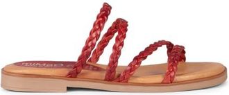 miMaO Sandales plates en cuir tress&eacute; Rouge, EU 36