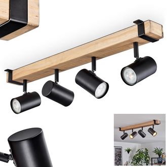 HOFSTEIN Deckenleuchte Storuma, 4-flammige Deckenlampe aus Metall/Holz in Schwarz/Natur, Leuchte im Industrial/Vintage-Design, verstellbare Schirme, GU10, Essz