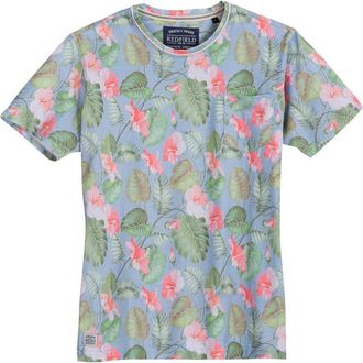 Redfield Rundhalsshirt Redfield XXL T-Shirt Floralmuster hellblau-gr&uuml;n