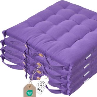 Homescapes 4er Set Stuhlkissen 40x40 cm lila - Sitzkissen Outdoor/Indoor mit Baumwollbezug, Sitzpolster waschbar und Oeko-TEX-Zertifiziert für Esszimmer-, Küchen