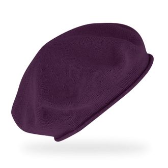 Fiebig Feinstrickbaske mit Rollrand | Barett in OneSize aus Baumwolle | Leichte Wollbaske in vielen Farben (One Size, Pflaume)