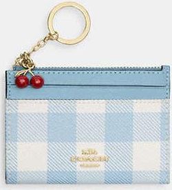 Coach Mini Skinny Ausweisetui Mit Gingham-Print Und Anh&auml;nger f&uuml;r Frauen in Blau | Leder