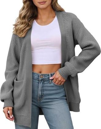 Generic 2026 Printemps Un cardigan tricot&eacute; haut de gamme europ&eacute;en et tendance automne hiver poche avec manteau chandail &agrave; aiguille &eacute;paisse, gris, XXL