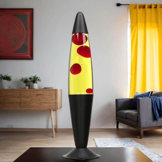 Licht-Erlebnisse Lavalampe Rot Gelb Schwarz, Retro Lampe, aktiv, warm, 42 cm, G9 25 W mit Kabelschalter, inklusive Leuchtmittel, Geschenkidee Weihnachten, Lava Tisch L