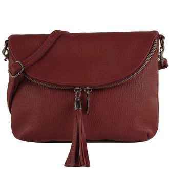 modamoda.de T07L / T139L Damen Leder kleine Umh&auml;ngetasche 2 Modelle handmade in Italy, Farbe:Purpurrot